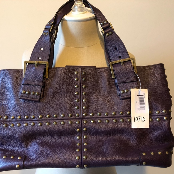 BCBGMaxAzria | Bags | Bcbg Maxazaria Dark Orchid Leather Studded Bagnwt ...